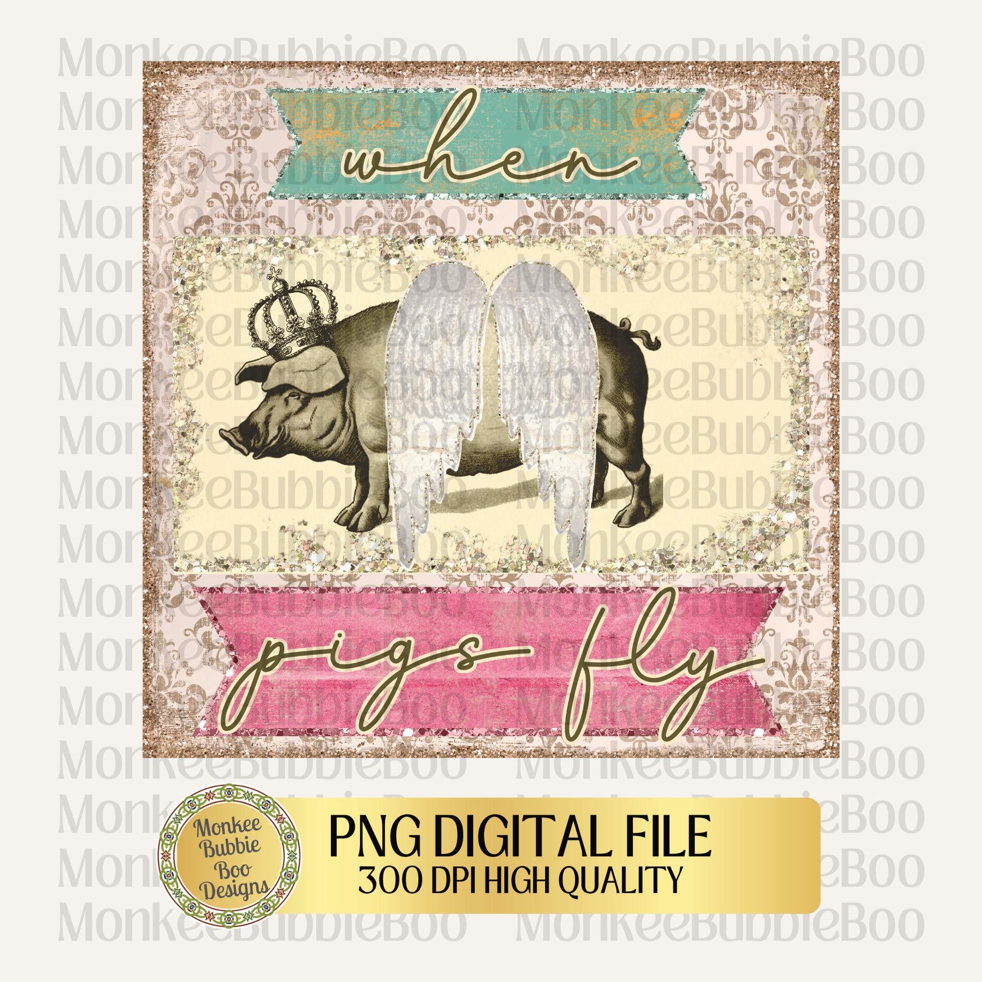 Set of 2 Pngs, When Pigs Fly PNG, Preppy Pig Png, Sassy, Pig ...