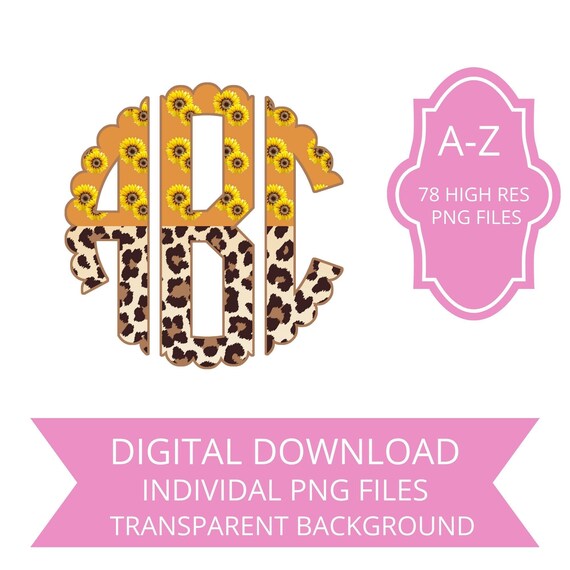 Sunflower Leopard Print Monogram Png Monogram Alphabet Pack - Etsy