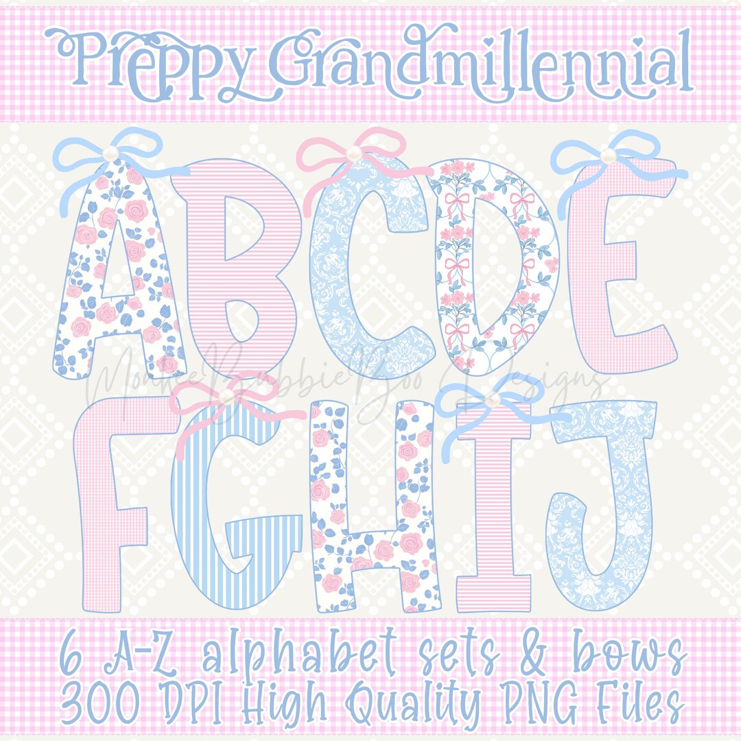 Preppy Grandmillennial Alphabet Set PNG • Preppy Floral Alpha ...
