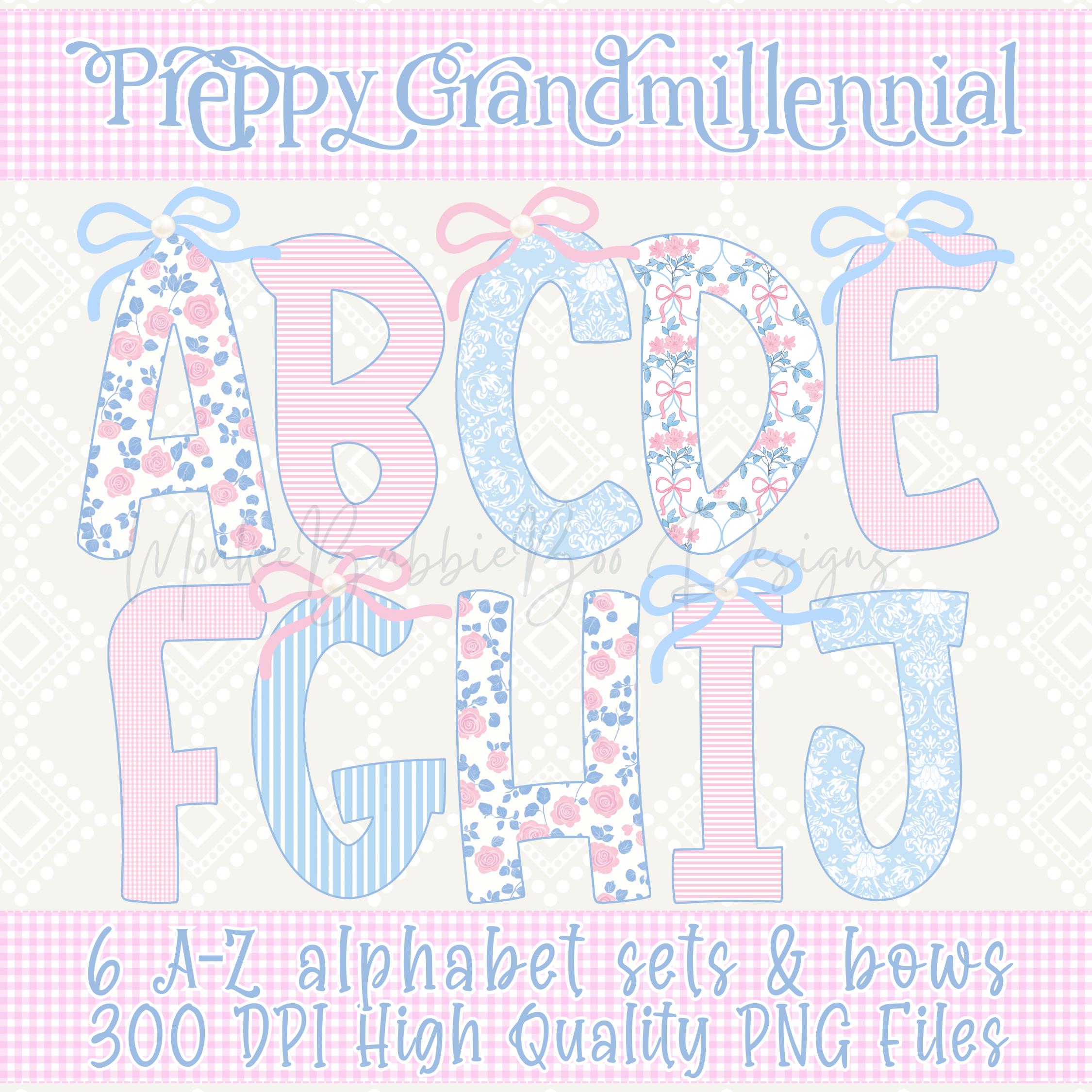 Preppy Grandmillennial Alphabet Set PNG • Preppy Floral Alpha ...