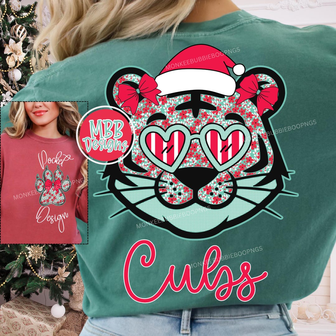 Christmas Cubs PNG, Preppy Holiday Tiger Cub Shirt Design, Santa Hat ...