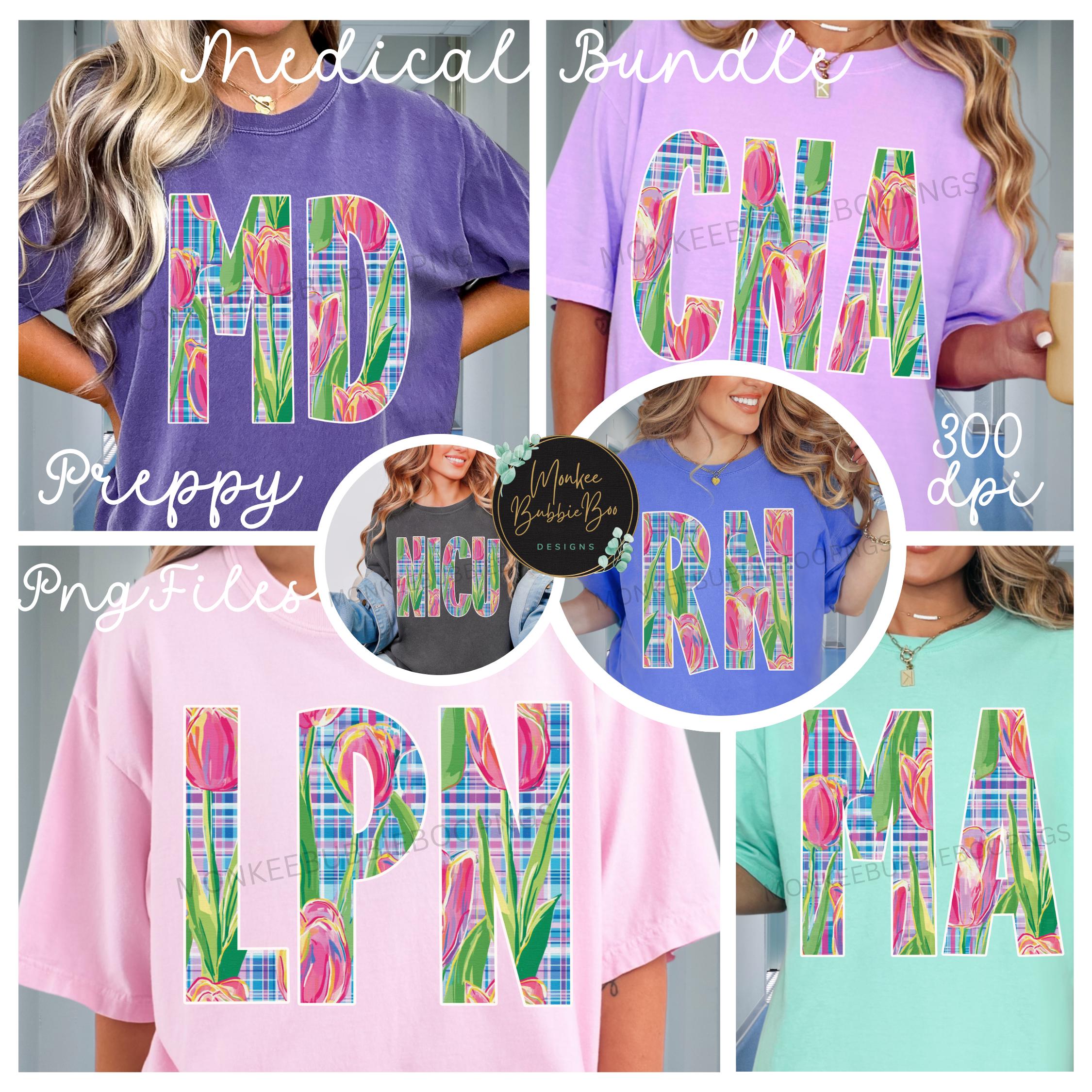 Preppy Nurse Floral PNG Bundle, Preppy Medical Png Bundle – Nurse ...