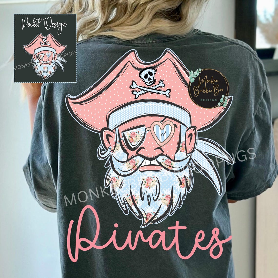 Floral Pirates PNG, Preppy Football Mascot Shirt Design, Team Spirit ...