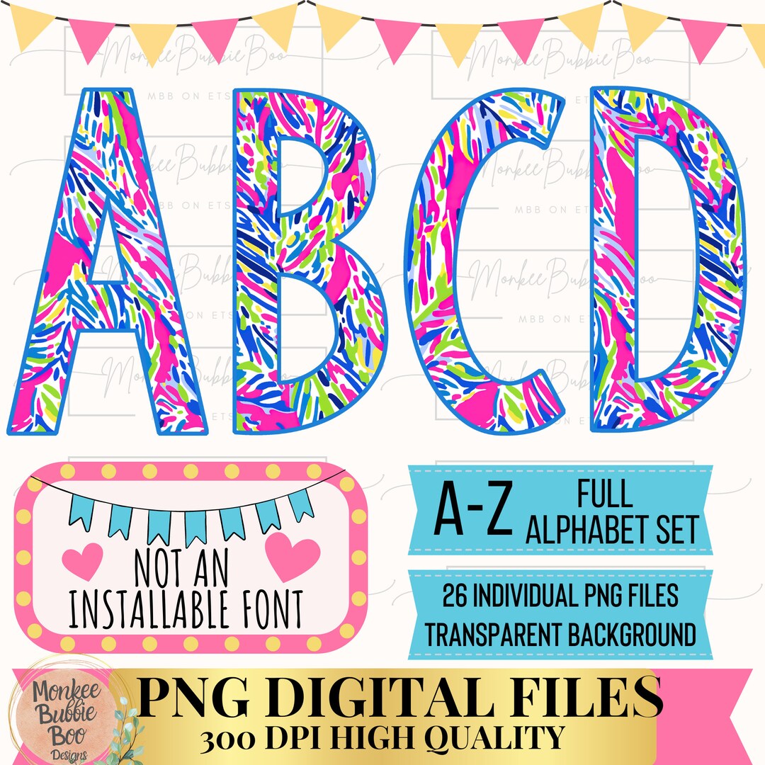 Pink Palm Preppy A-Z Alphabet Pack Png, Uppercase Alphabet Pack, A-Z ...