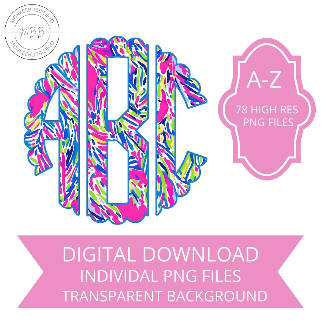 Pink Palm Blend Preppy Monogram Png, Monogram Alphabet Pack, Scallop ...