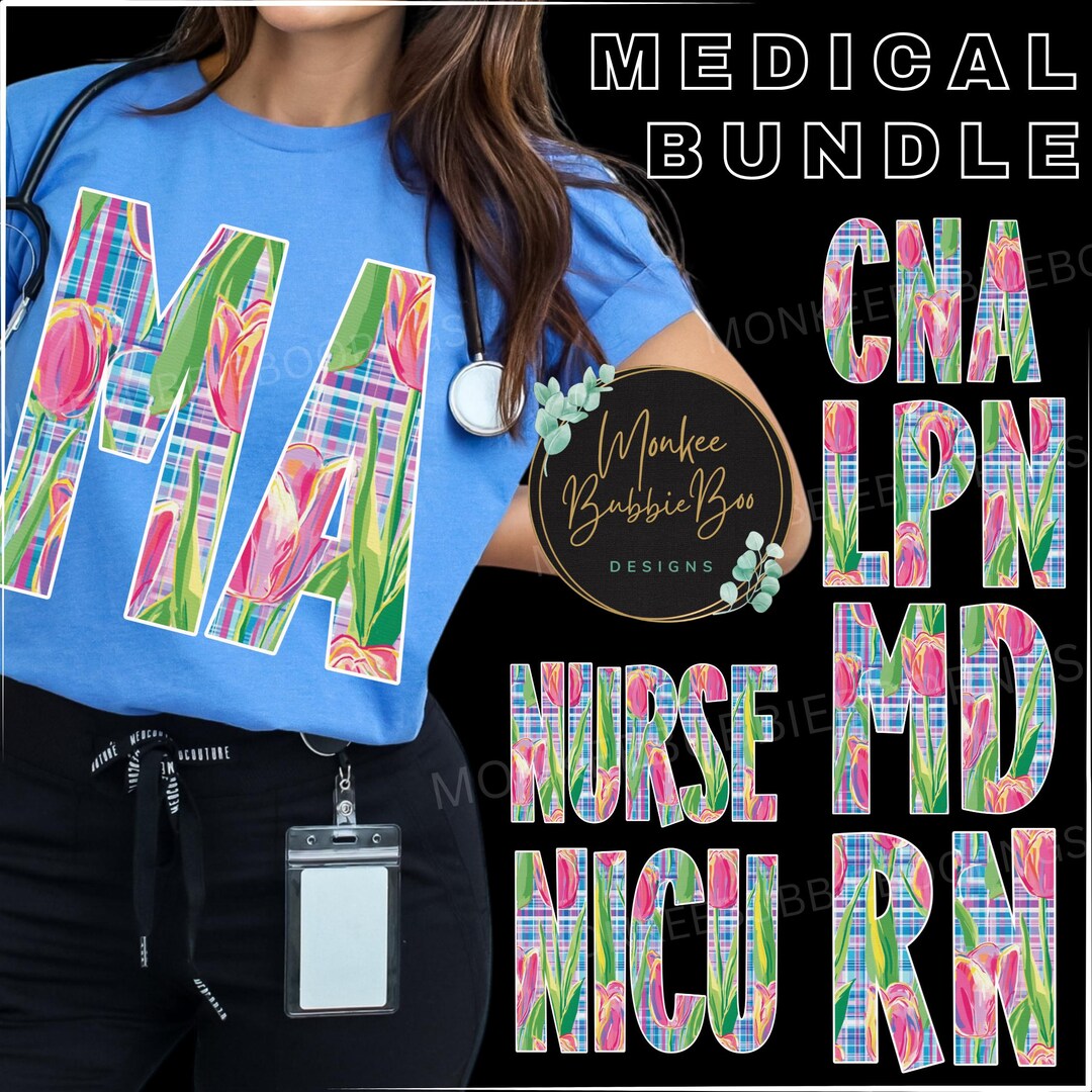 Preppy Nurse Floral PNG Bundle, Preppy Medical Png Bundle – Nurse ...