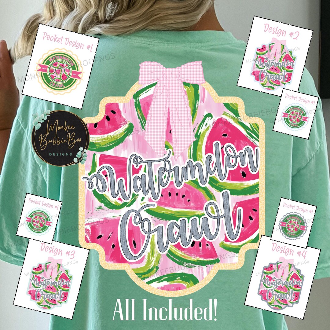 Preppy, Watermelon Crawl PNG, Summer Png, Watermelon, Gingham,funny T ...