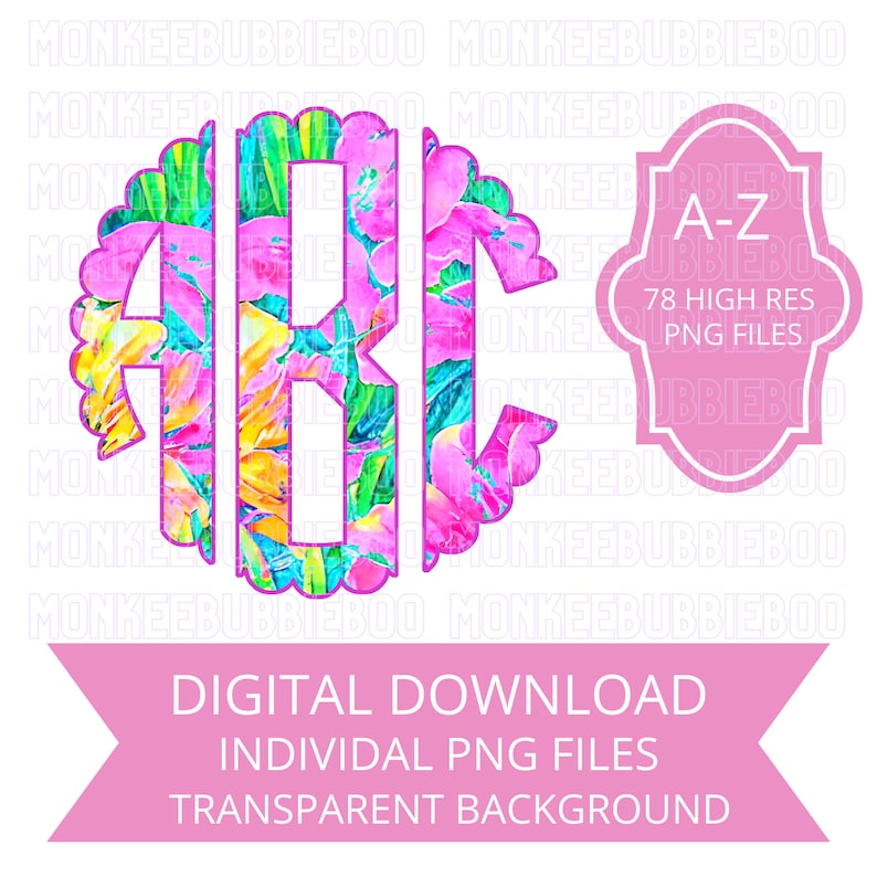 Bahama Mama Preppy Monogram Png, Monogram Alphabet Pack, Scallop ...