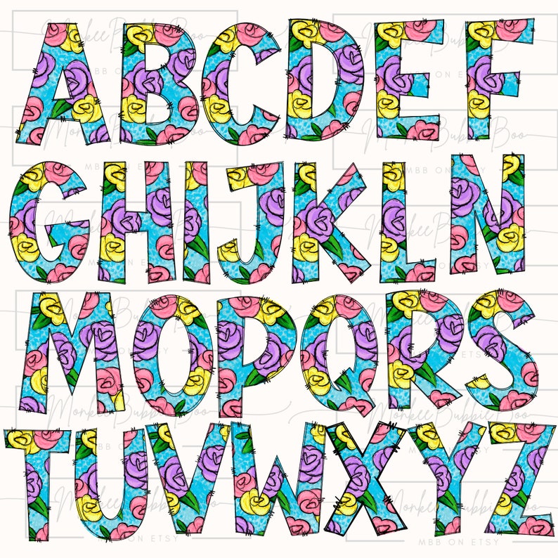 Preppy Floral A-Z Alphabet Pack Png, Uppercase Alphabet Pack, A-Z ...
