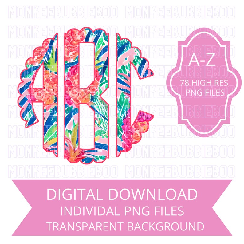 Floral Resort Preppy Monogram Png, Monogram Alphabet Pack, Scallop ...