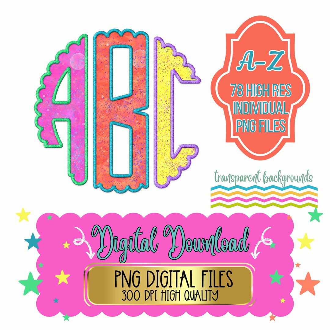 Preppy Summer Monogram Png, Faux Embroidery Monogram, Scallop Monogram ...