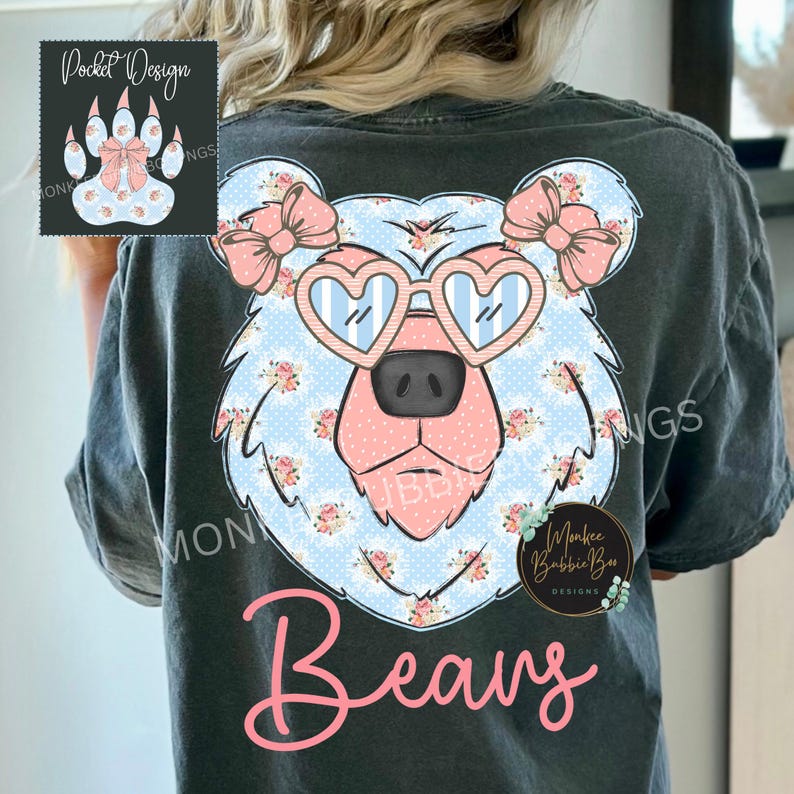 Preppy Floral Bear PNG, Preppy Football Mascot Shirt Design, Team ...