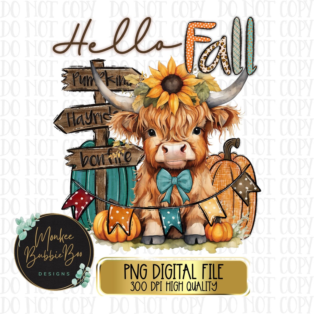 Hello Fall PNG, Highland Cow Png, Fall Digital Png, Cow Png, Fall Png ...