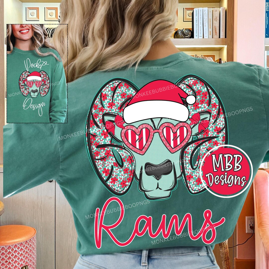 Christmas Rams PNG, Preppy Holiday Rams Shirt Design, Santa Hat Rams ...