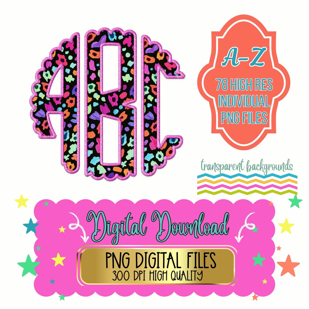 Leopard Summer Preppy Monogram Png, Monogram Alphabet Pack, Scallop ...