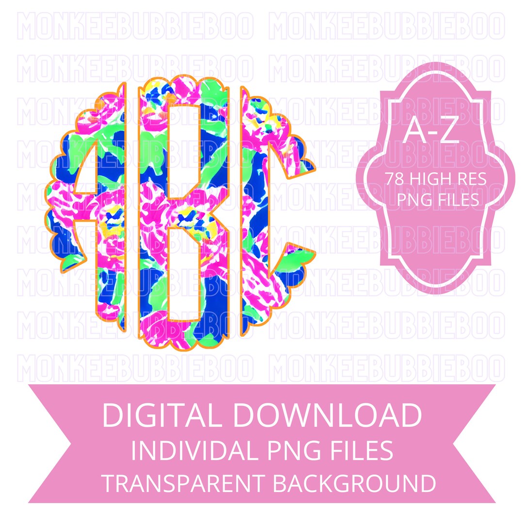Tropical Party Preppy Monogram Png, Monogram Alphabet Pack, Scallop ...