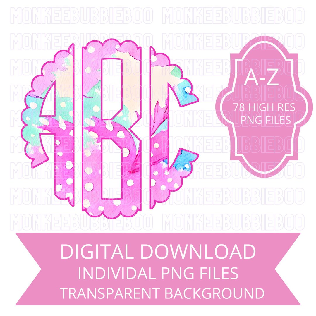 Aqua Pink Polka Preppy Monogram Png, Monogram Alphabet Pack, Scallop ...