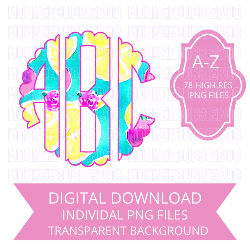 Lemon Squeezy Preppy Monogram Png Monogram Alphabet Pack - Etsy