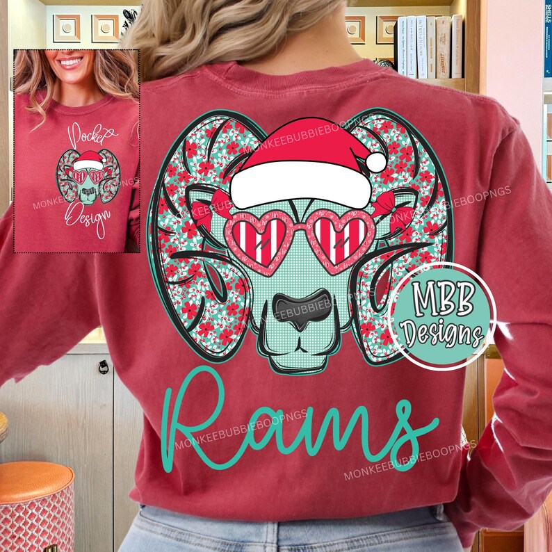 Christmas Rams PNG, Preppy Holiday Rams Shirt Design, Santa Hat Rams ...