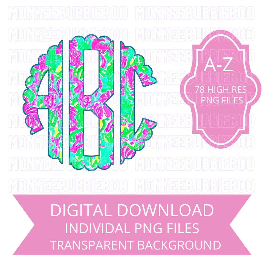 Tropical Splash Preppy Monogram Png, Monogram Alphabet Pack, Scallop ...