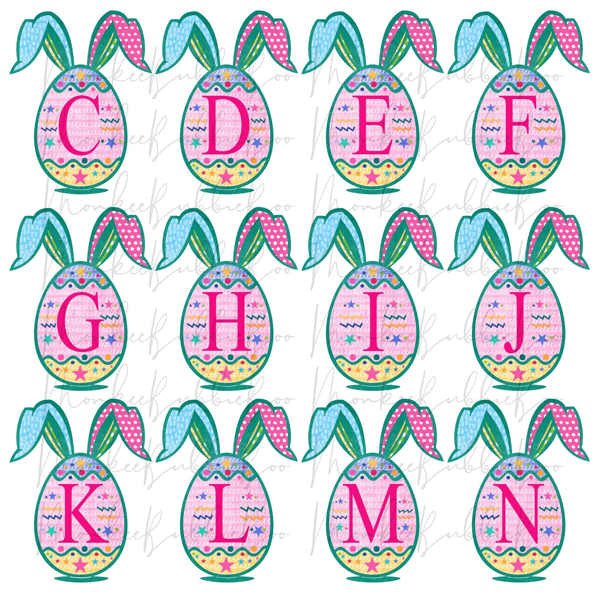 Preppy Bunny A-Z Alphabet Pack Png, Uppercase Alphabet Pack, A-Z ...