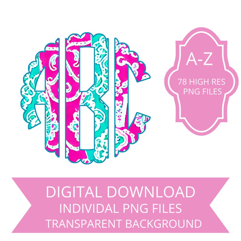 Pool Party Preppy Monogram Png, Monogram Alphabet Pack, Scallop ...