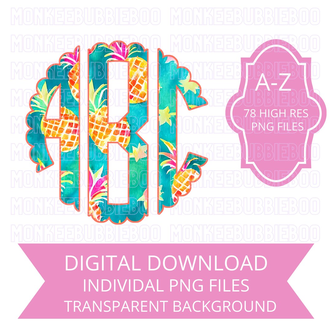 Pineapple Paradise Preppy Monogram Png, Monogram Alphabet Pack, Scallop ...