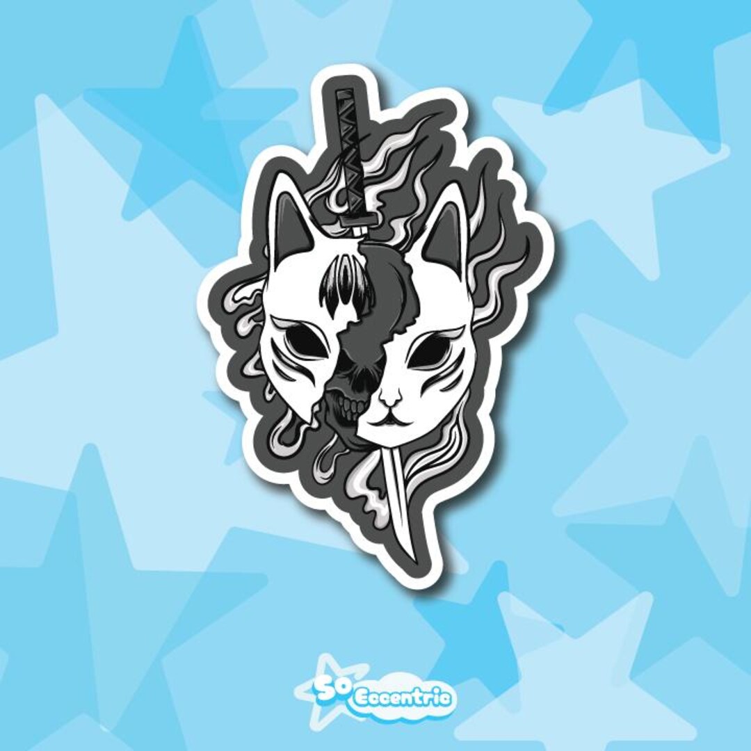 Trickster Foxes Skull Kitsune Mask Vinyl Sticker - Etsy