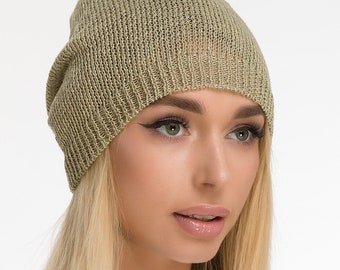 Green Linen Hat / Summer Beanie Breathable / Lightweight Beanie for Men ...