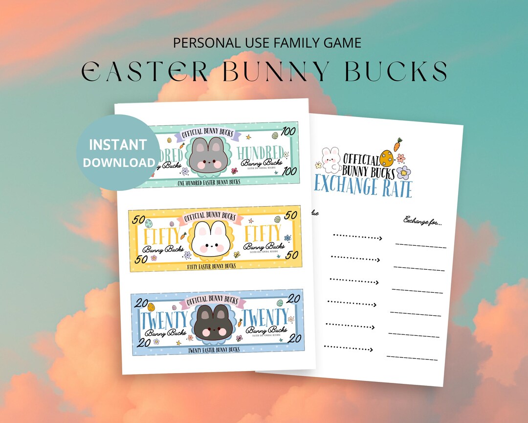 Bunny Bucks Printable Easter Play Money, Kids Reward Coupons, Egg Hunt ...