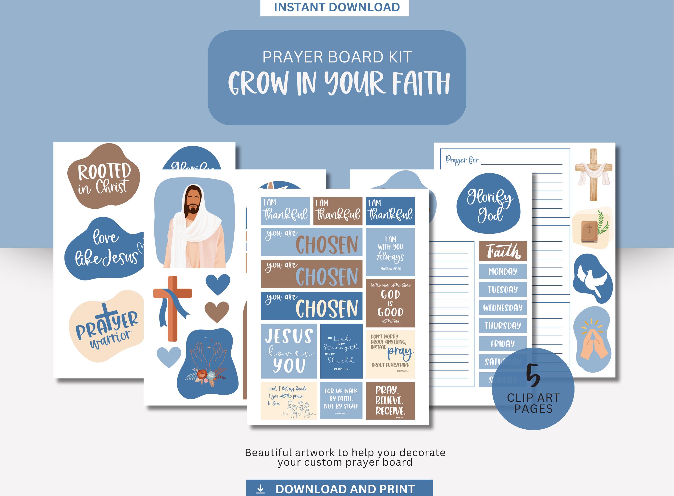 Printable Prayer Board Kit, Prayer Cards, Christian Wall Collage Bible ...