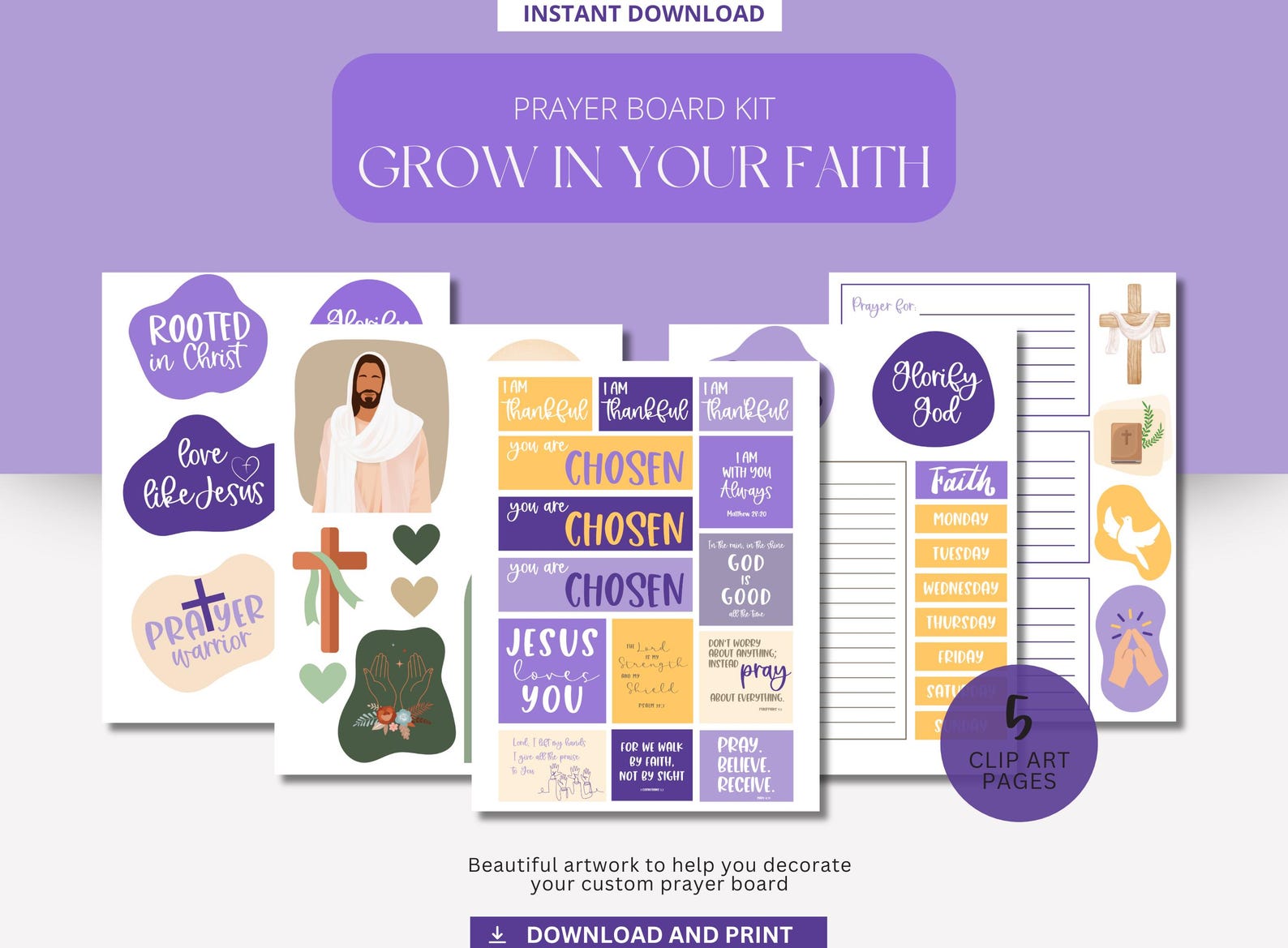 Printable Prayer Board Kit, Prayer Cards, Christian Wall Collage Bible ...