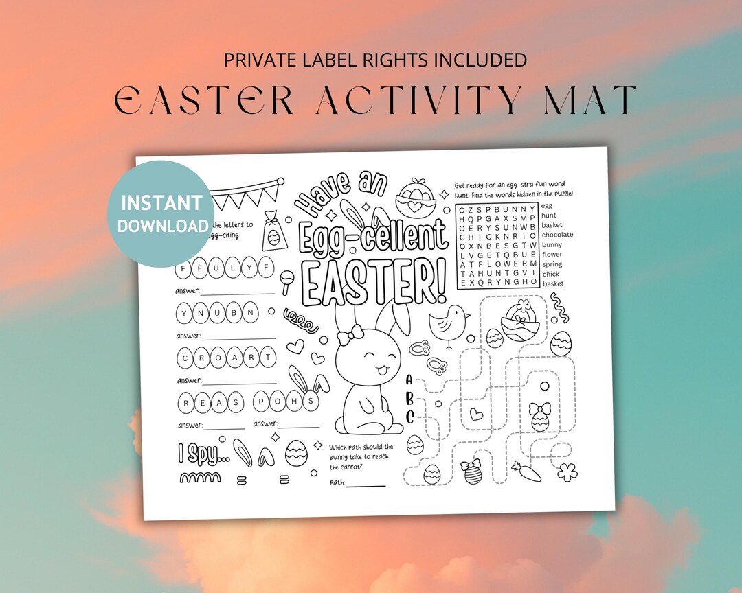 Easter Coloring Place Mat, Printable Activity for Kids, Fun Craft ...