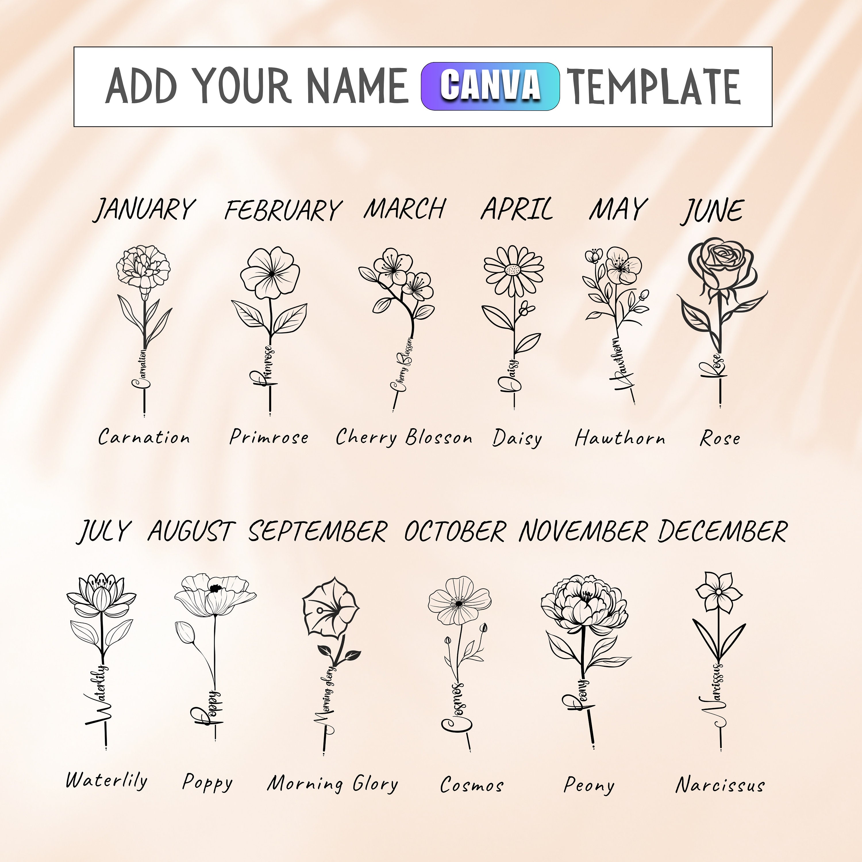 Custom Birth Flower Svg Bundle Birth Flower Png Bundle Canva Birth ...