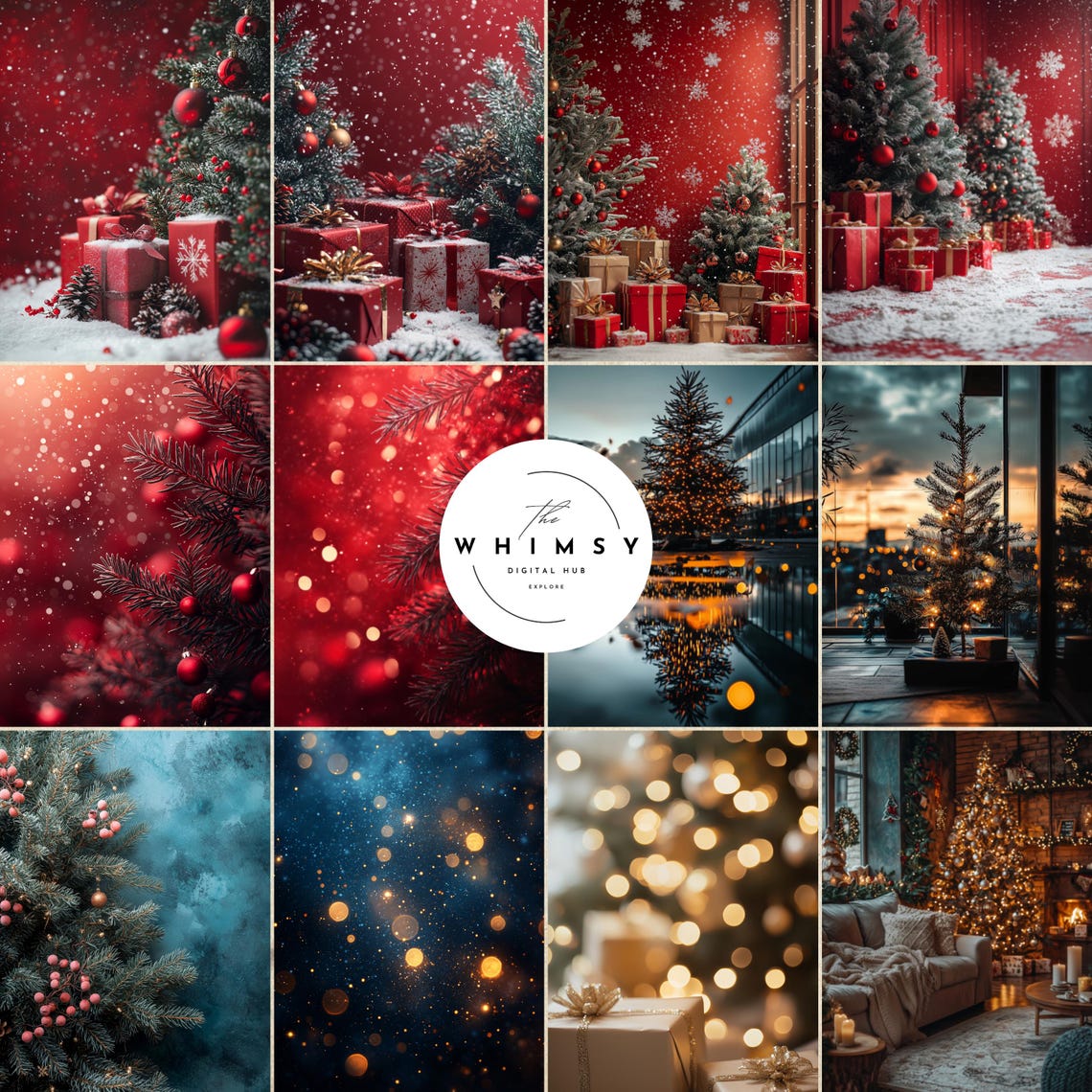 146 Christmas Digital Backdrops: Festive Holiday Photo Overlays (JPG ...