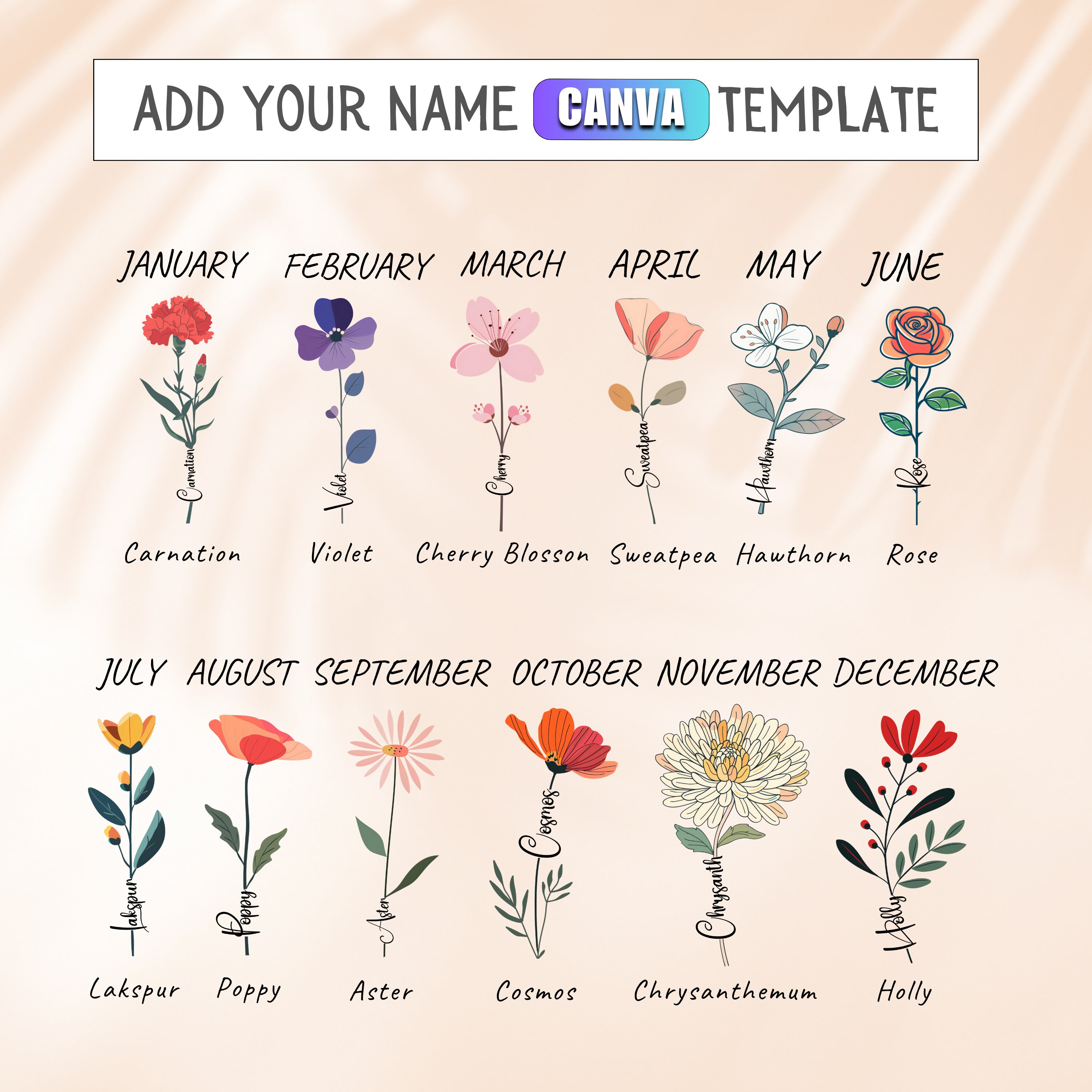 Custom Birth Flower Svg Bundle Color Birth Flower Png Bundle Canva ...