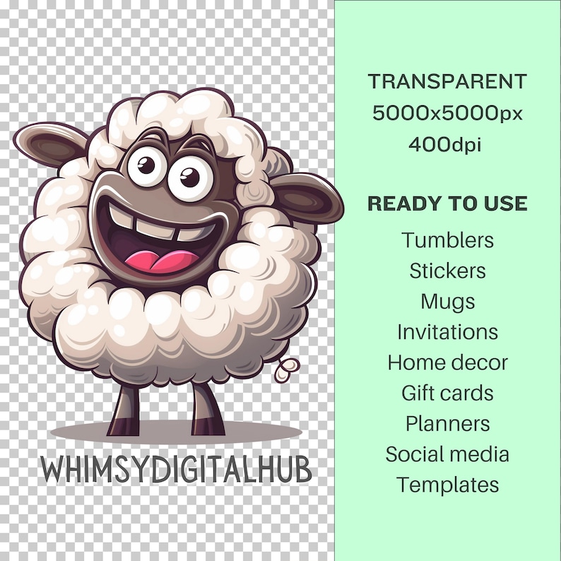 Funny Sheep Clipart PNG: Farm Animal Graphics, Midjourney Prompts ...