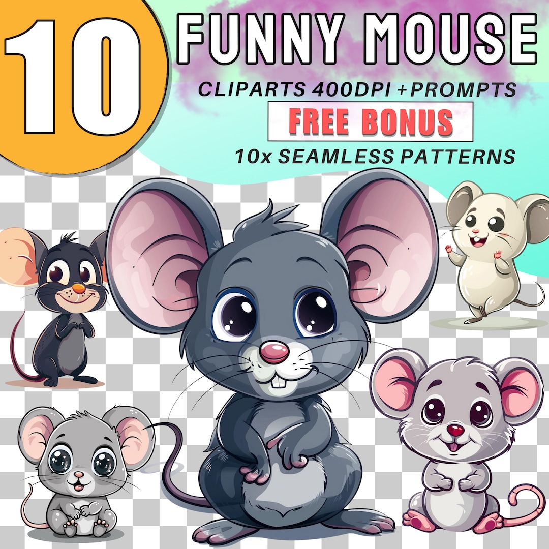 Funny Mouse Clipart: Cartoon Farm Animal Graphics (digital Prints) - Etsy