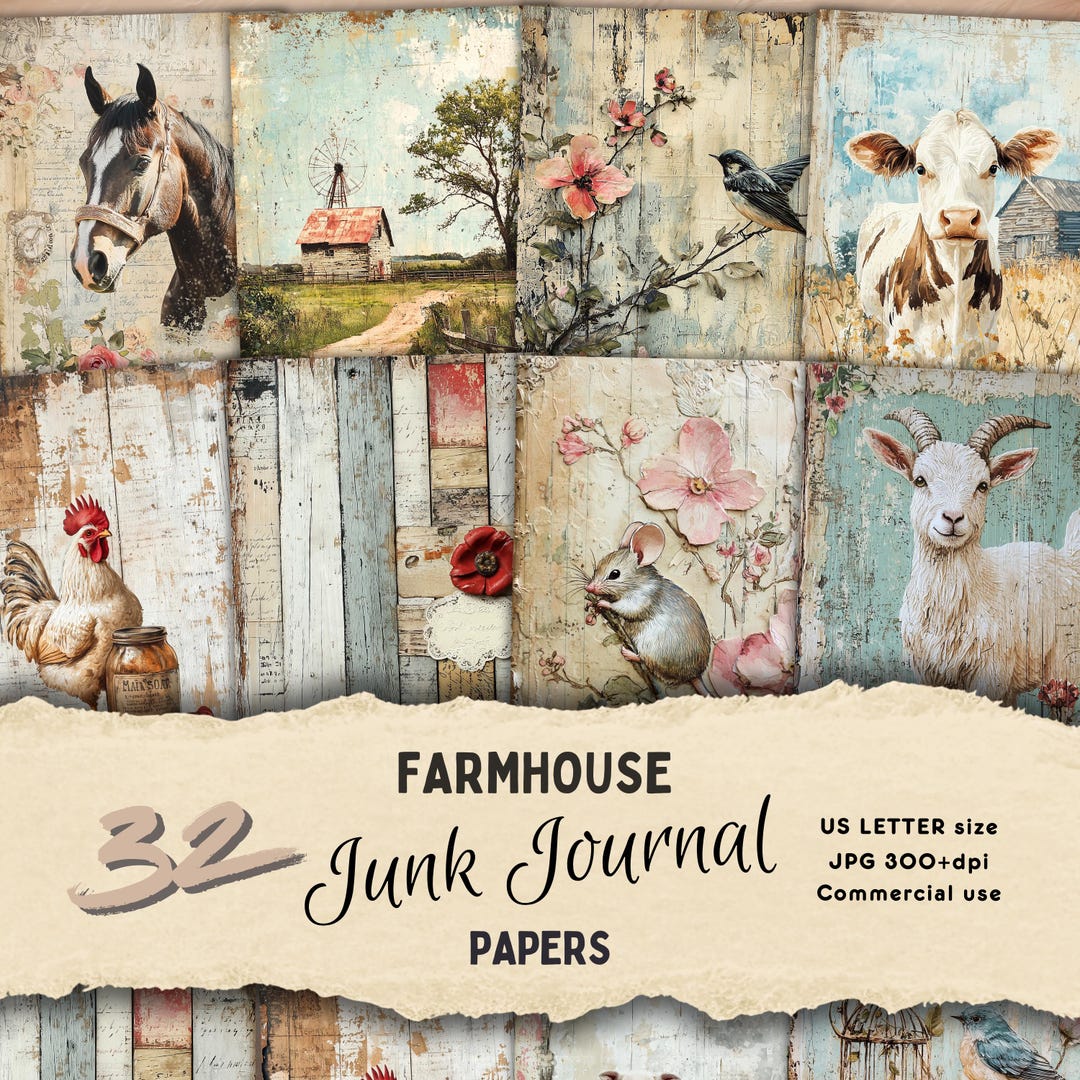 Farmhouse Junk Journal Papers Farm Shabby Chic Pages Paper Crafting ...