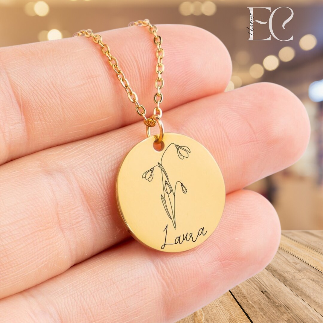 Personalized Birth Month Flower Necklace Custom Name Necklace Custom ...