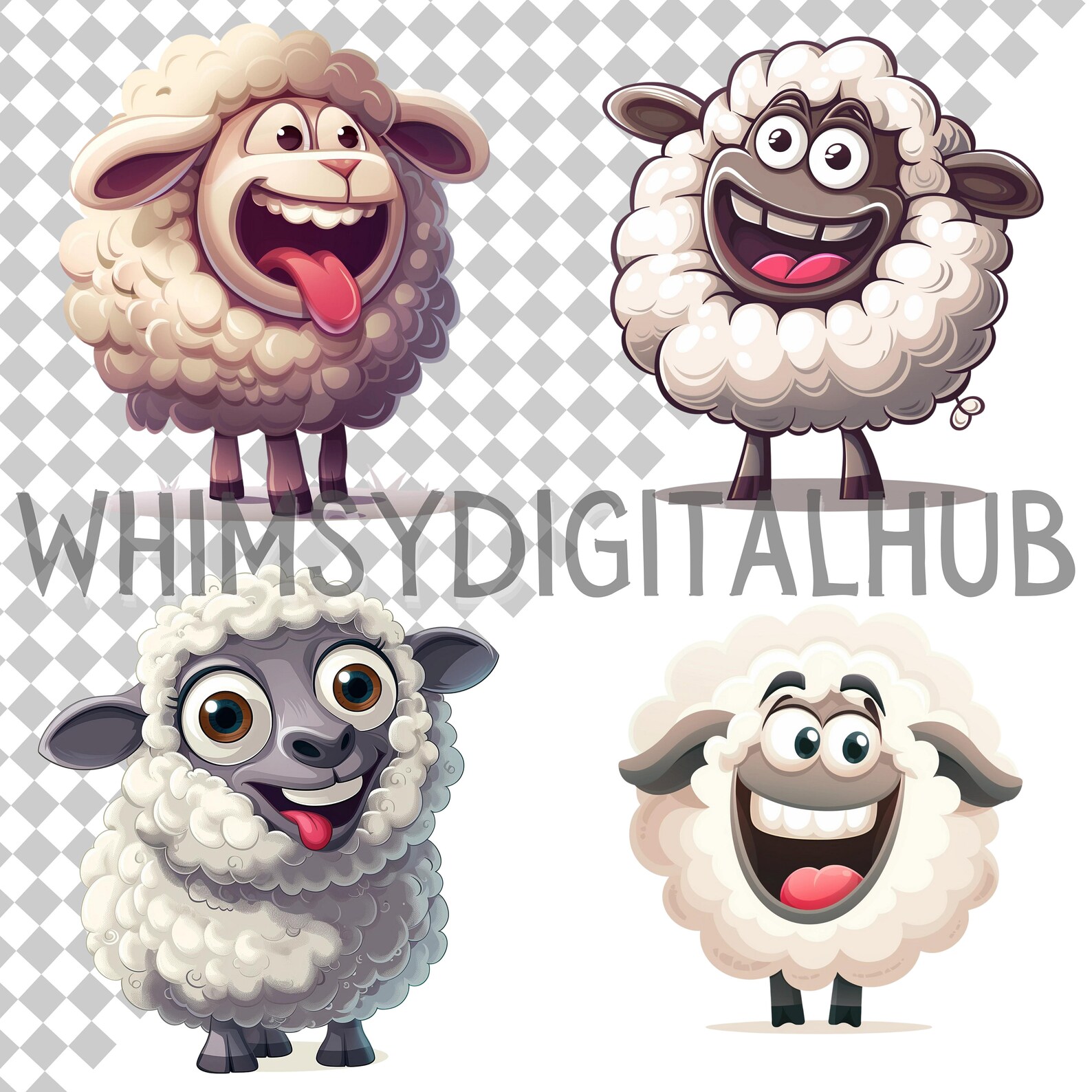 Funny Sheep Clipart PNG: Farm Animal Graphics, Midjourney Prompts ...