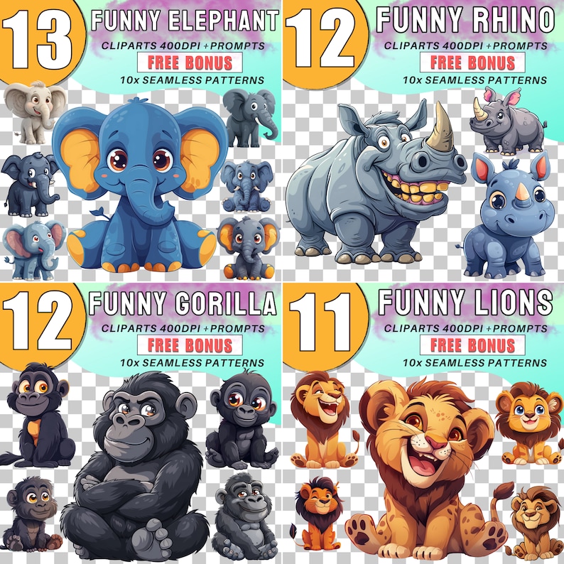 Safari Animals Clipart PNG Bundle Cute Safari Animals Png Baby Safari ...