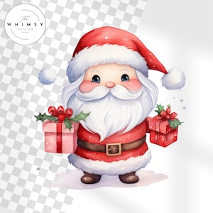 Watercolor Cute Christmas Clipart Bundle Cute Santa Watercolor Graphics ...