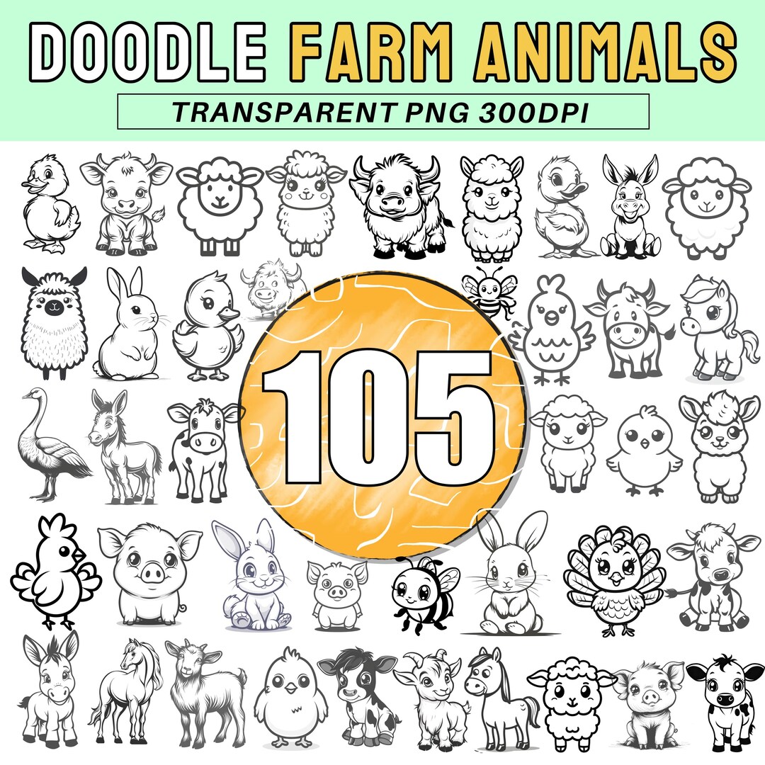 Cute Farm Animals Doodle Clipart Bundle (105 PNG) (digital Download) - Etsy