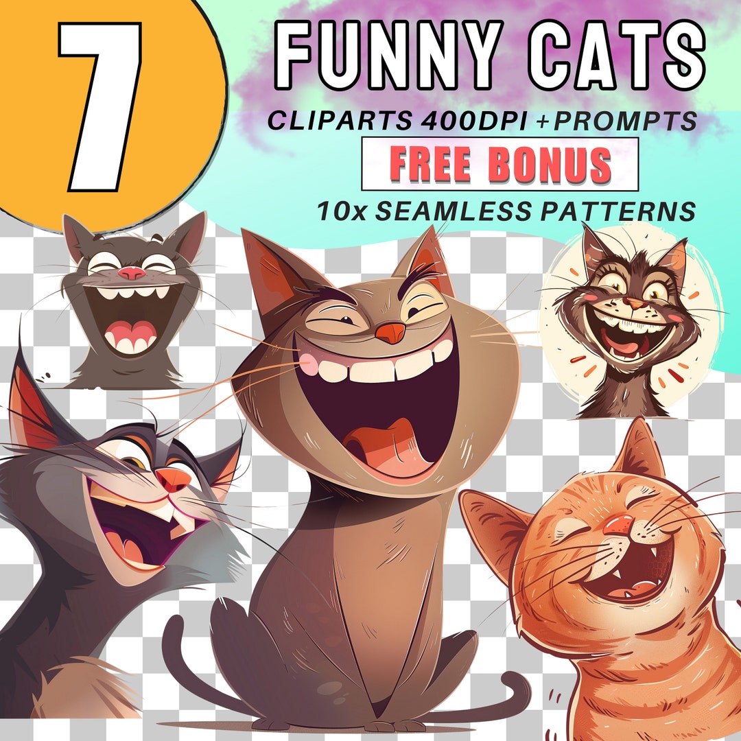 Cute Cat Clipart PNG Bundle Quirky Cats Cliparts Cat Breeds PNG Funny ...