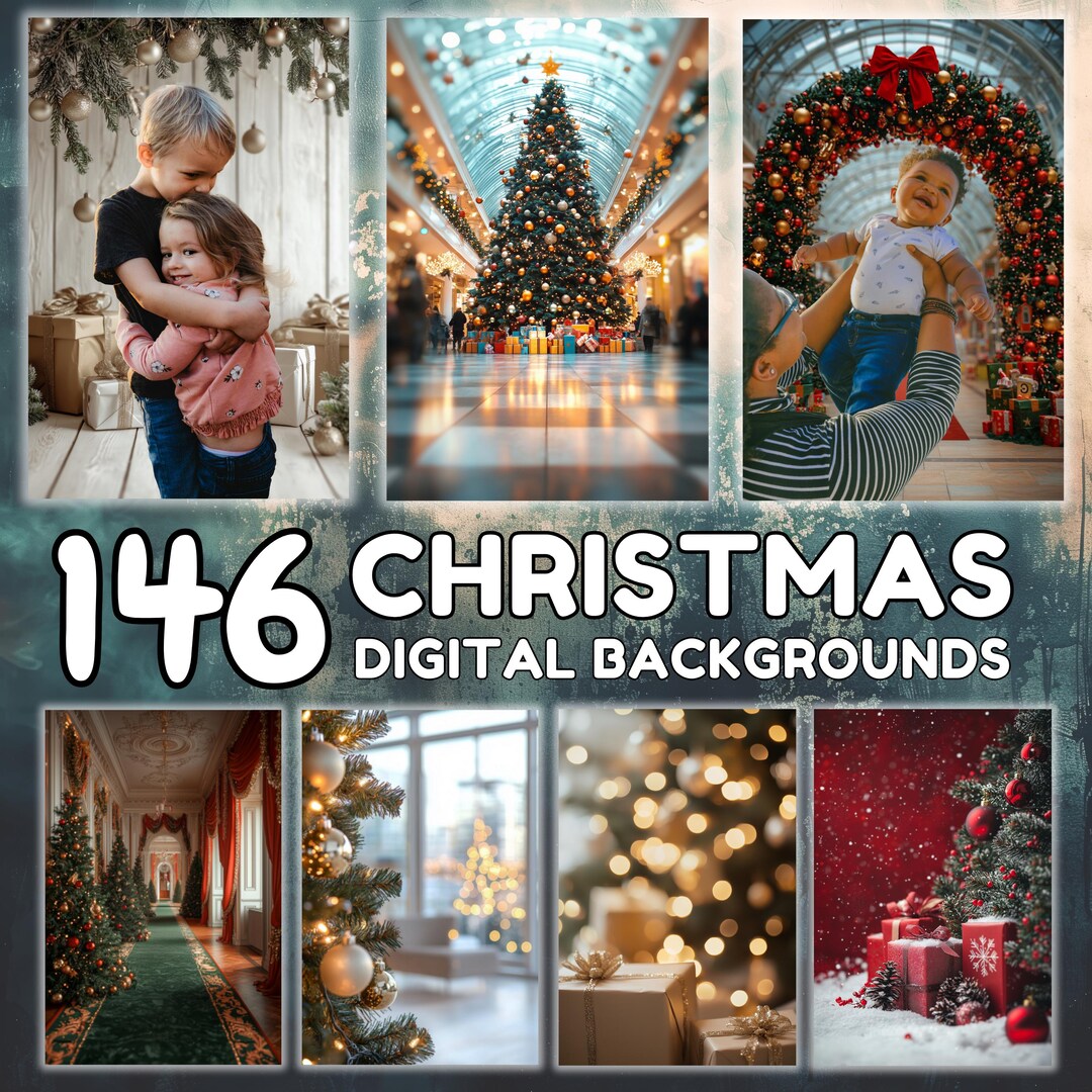 146 Christmas Digital Backdrops: Festive Holiday Photo Overlays (JPG ...