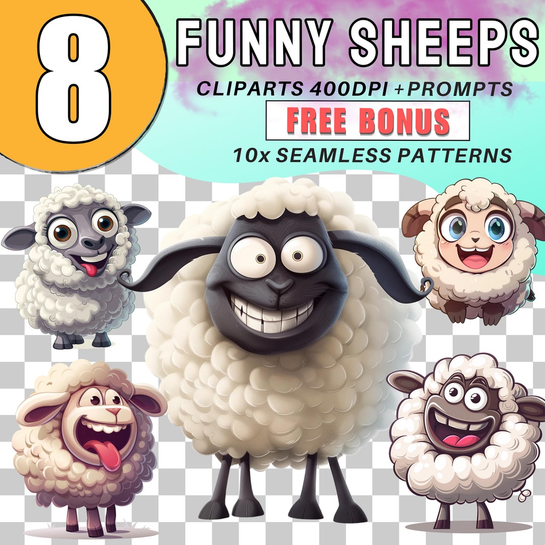 Funny Sheep Clipart PNG: Farm Animal Graphics, Midjourney Prompts ...
