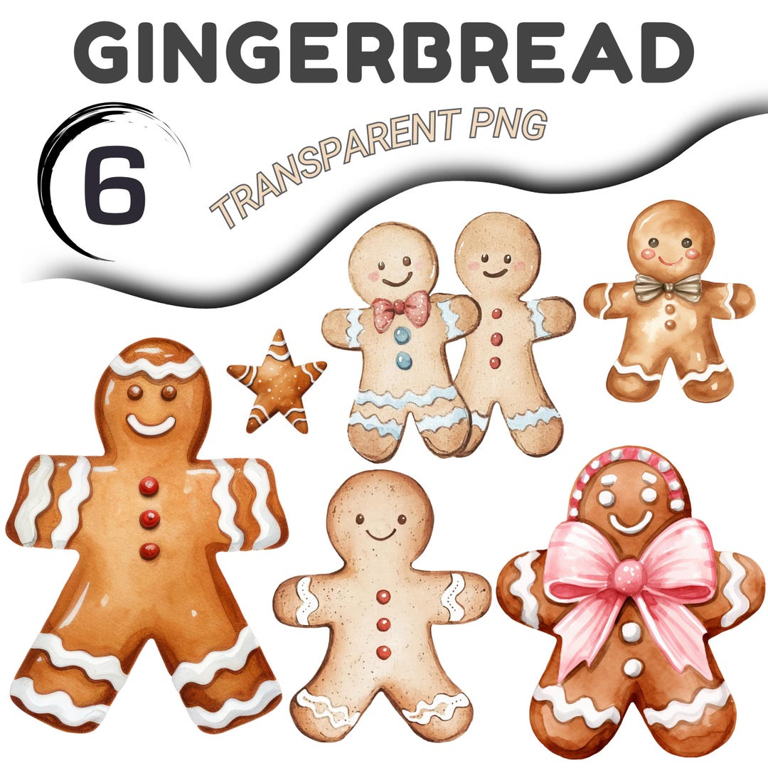 Watercolor Gingerbread Clipart: Christmas PNG Bundle (digital Download ...