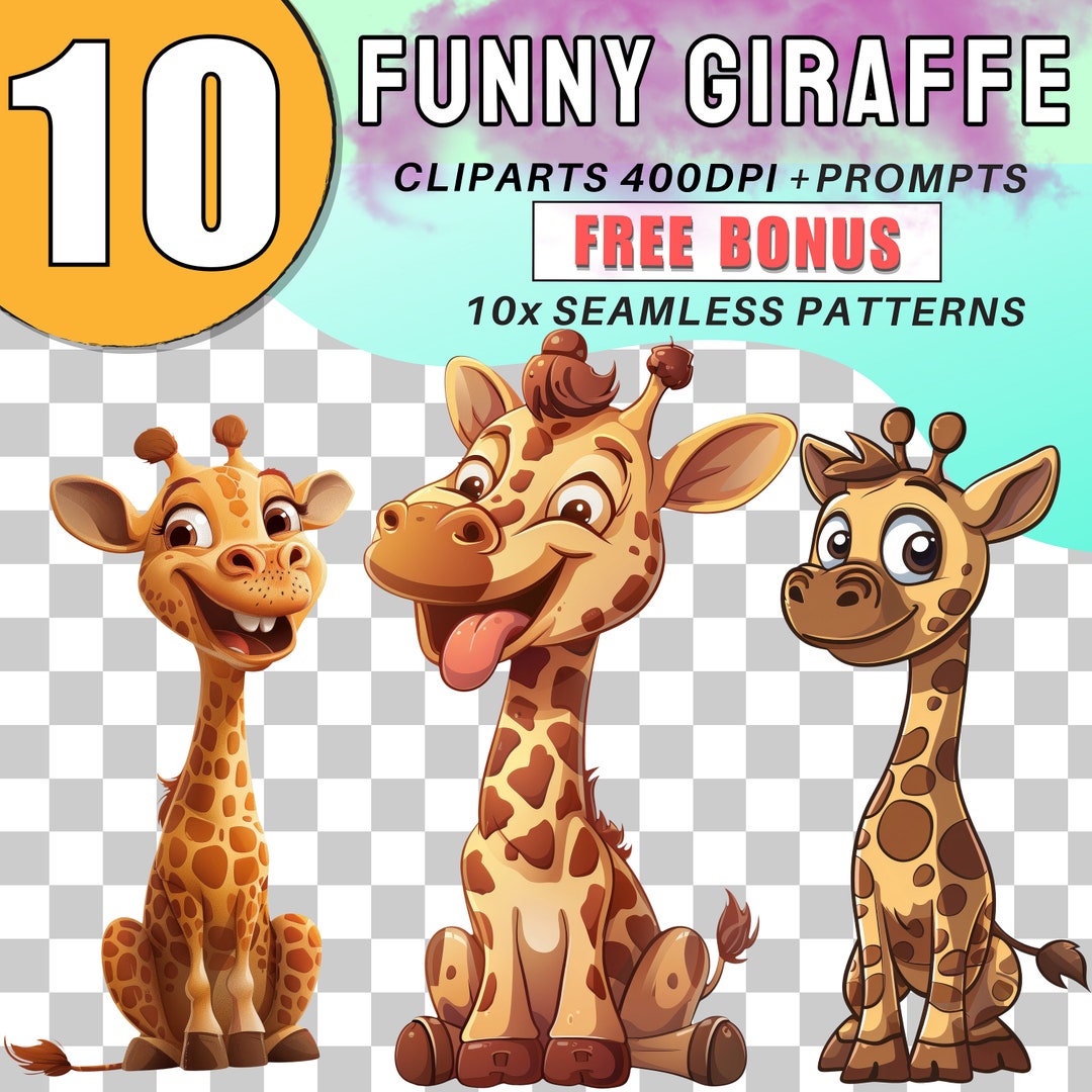 Funny Giraffe Clipart PNG Bundle Giraffe PNG Cute Caricature Giraffe ...
