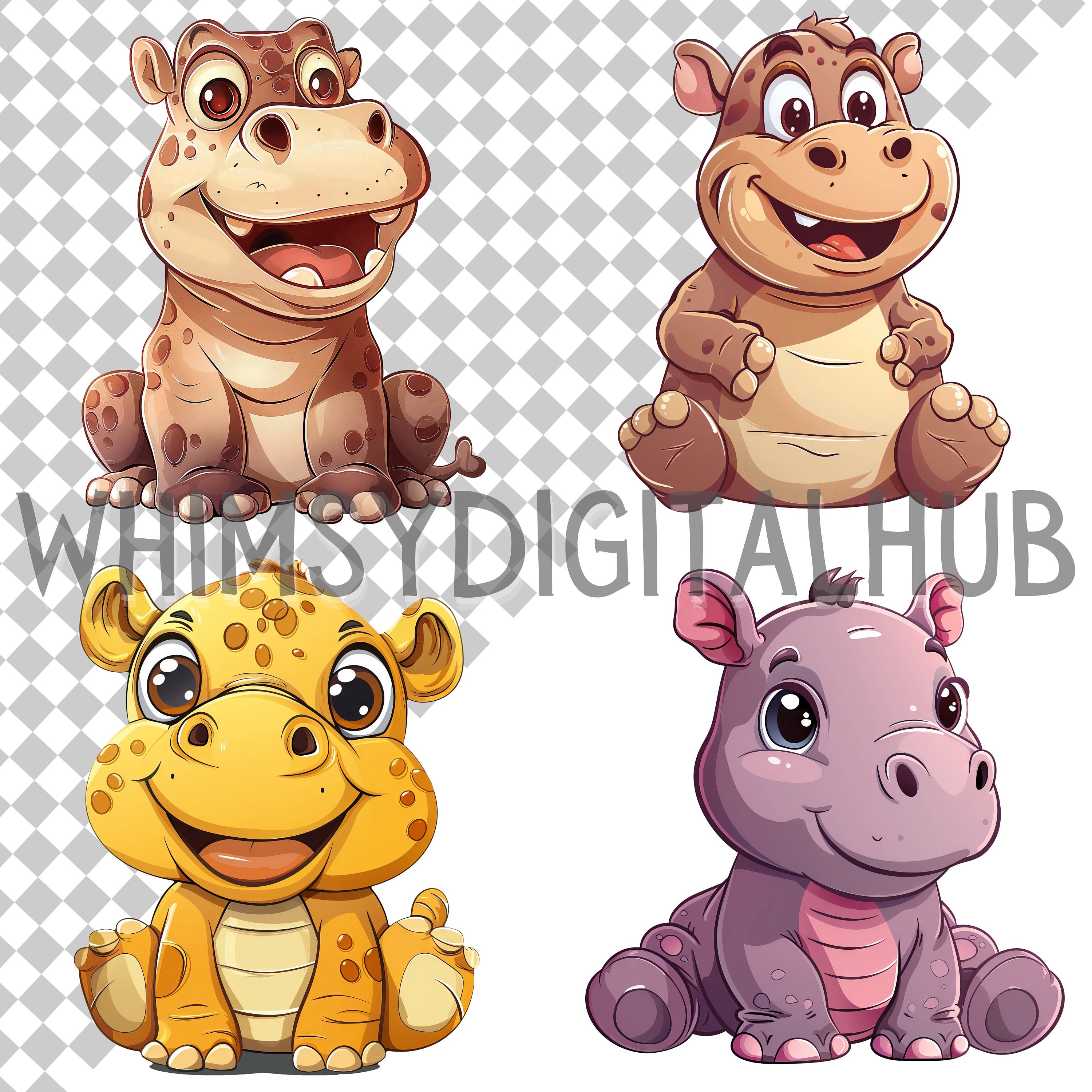 Cute Hippo Clipart Funny Hippo Clipart PNG Baby Hippo Png Cute Animal ...